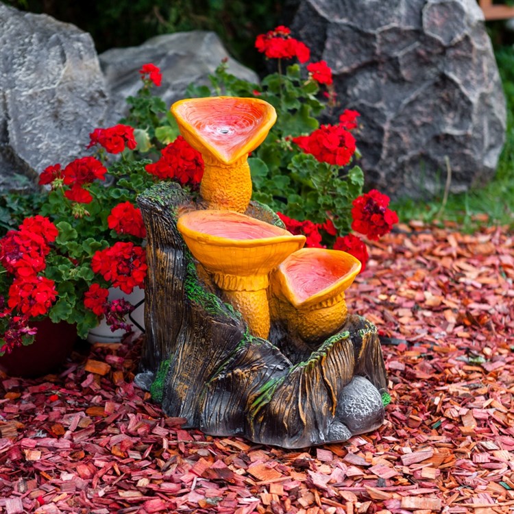 Фонтан декоративный для сада Грибы F08375 стеклопластик, высота 49 см ...